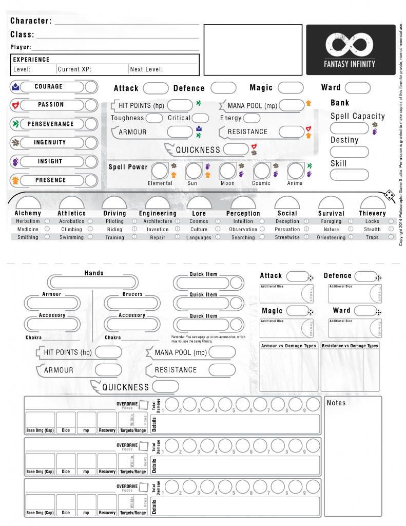 Character Sheet 2.0 | Philosoraptor Game Studio